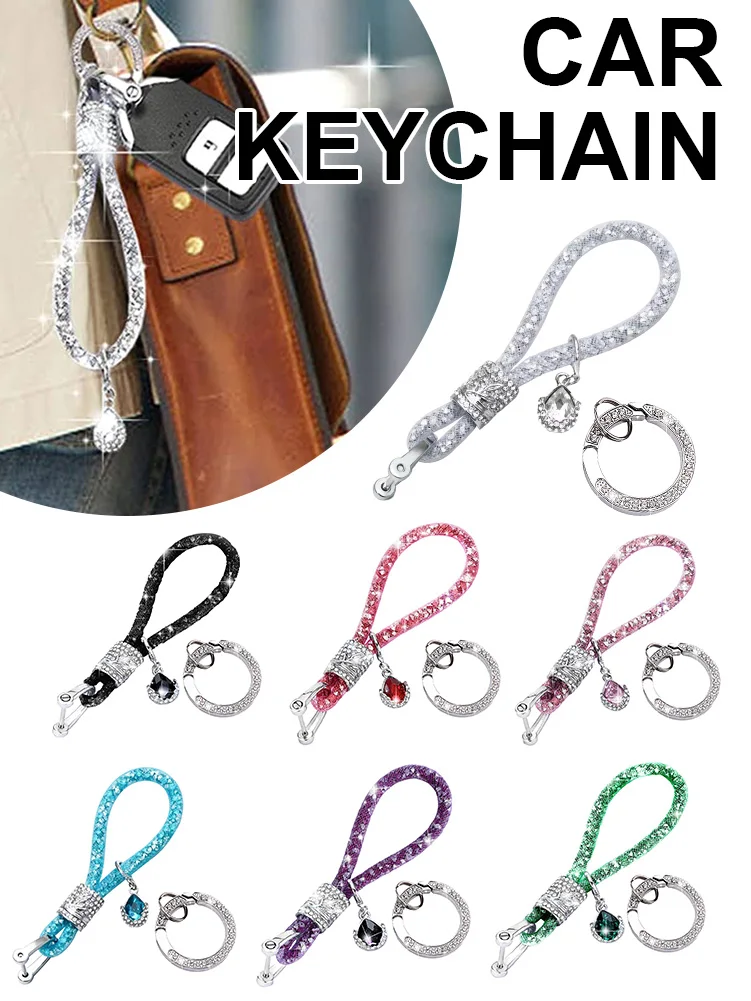 Car-Keychain-Bling-Crystal-Rhinestones-with-D-Ring-Alloy-Key-Chain-Rope ...