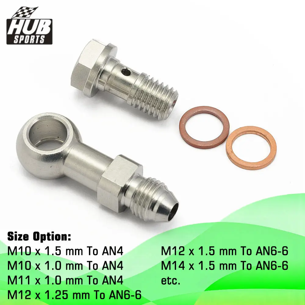 HUB sports Banjo Bolt Fitting Kit M10 / M11x1.0 / M12 / M14x1.5 To AN4 ...