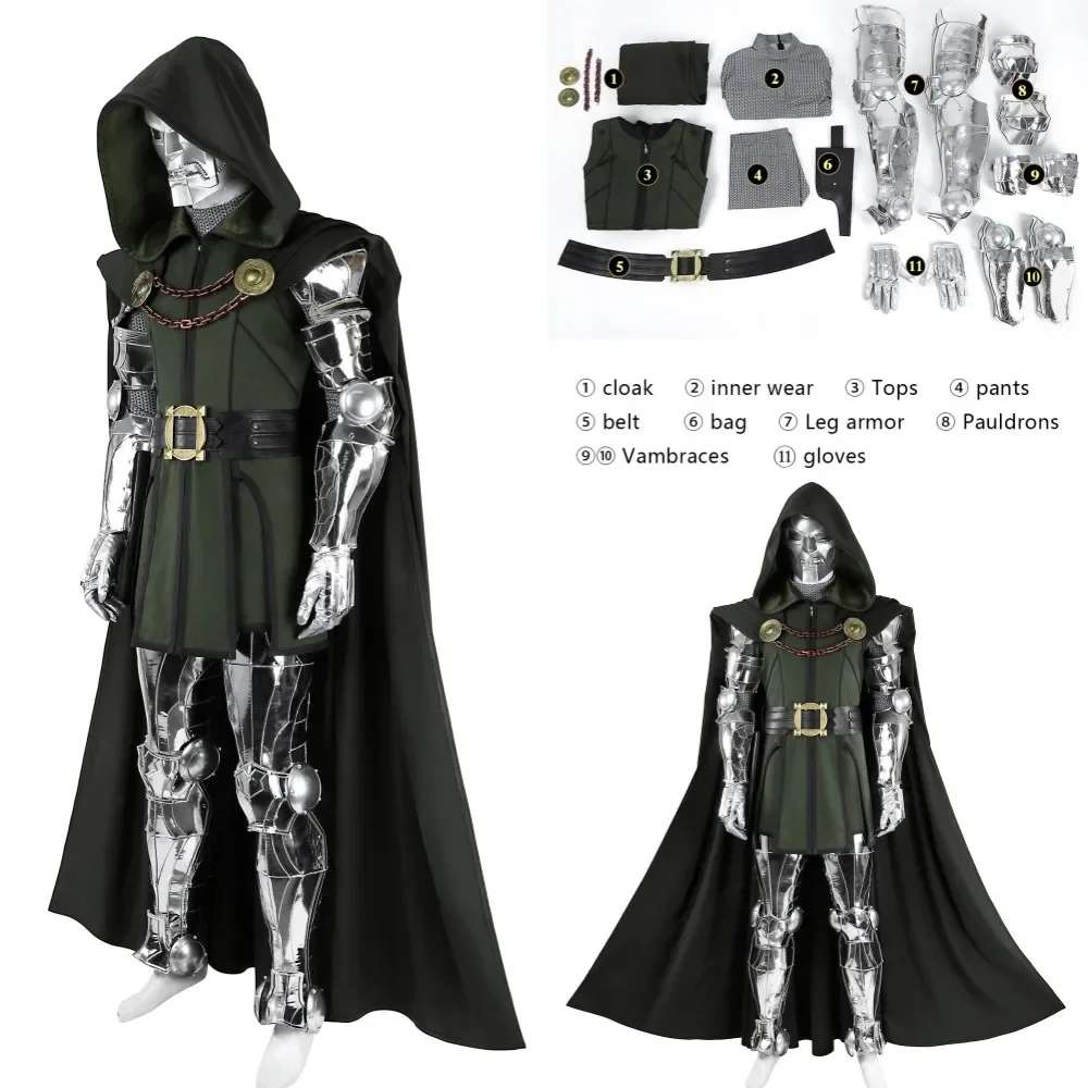 Halloween Black Doom Cosplay Costume Vest Pants Cloak Outfit Full Set ...