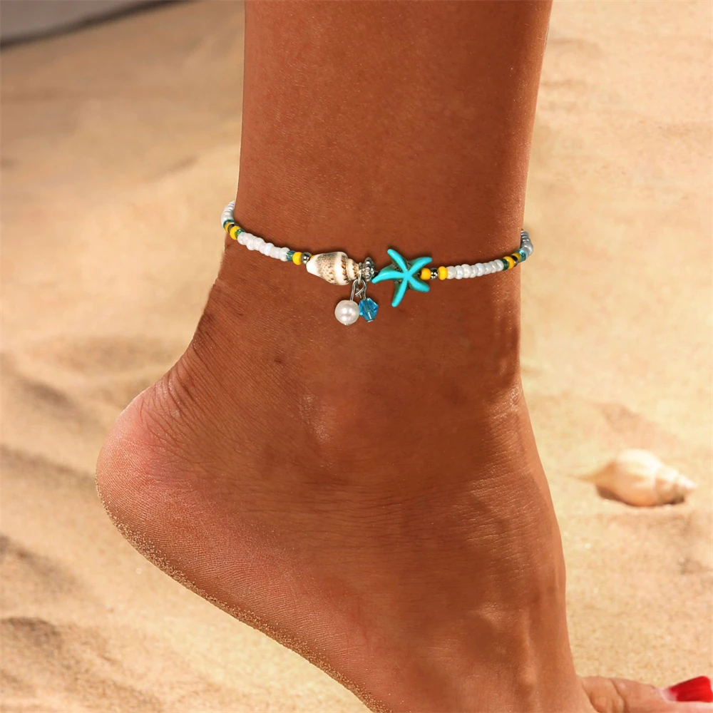 New Conch Bead Anklets for Women Summer Beach Starfish Charms Foot ...