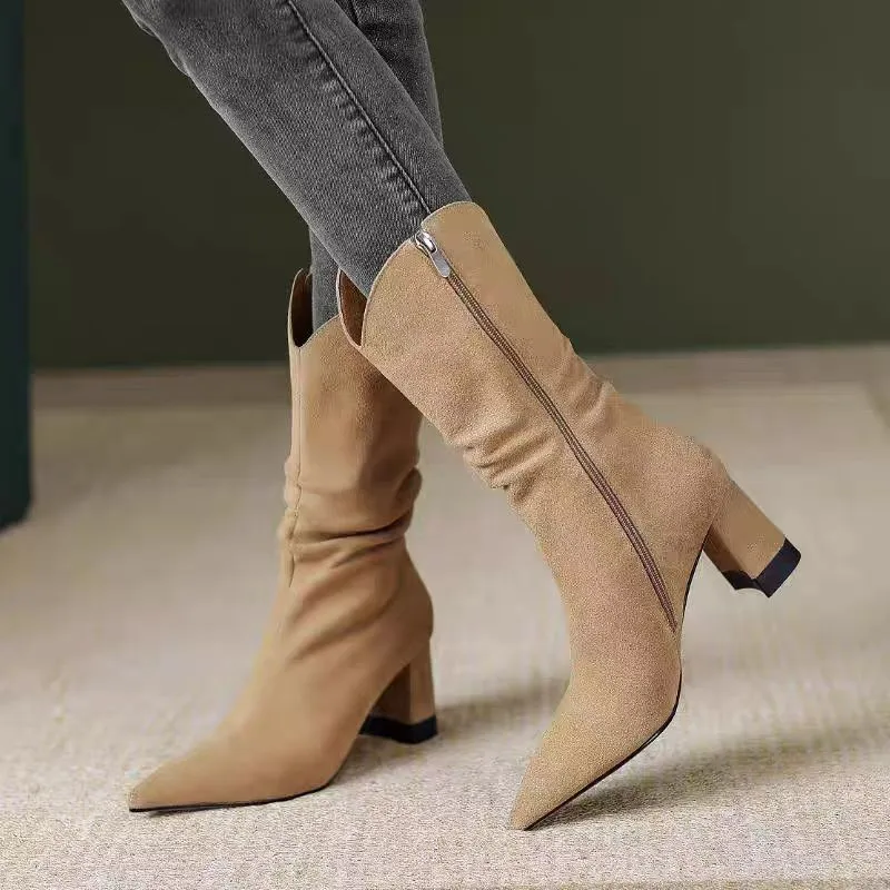 Autumn-and-Winter-New-Solid-Color-Pointy-Square-Heel-Fashion-High ...