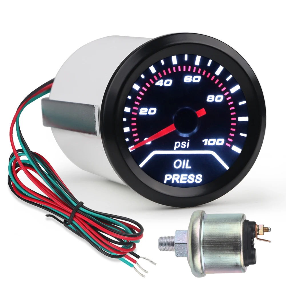 52mm-12V-Universal-Car-Oil-Pressure-Gauge-0-100PSI-Oil-Press-Gauge-LED ...
