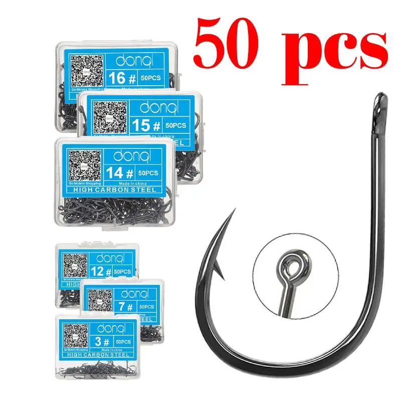 50pcs-Box-Fishing-Hooks-Set-Carbon-Steel-Single-Circle-Sea-Fishinhook ...