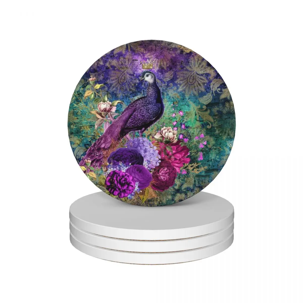 Elegant-Vintage-Purple-Teal-Peacocks-Ceramic-Coasters-Set-of-4-tea-cup ...
