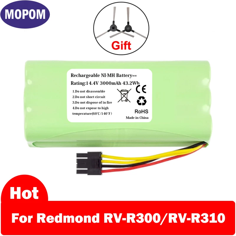 New-3000mAh-NI-MH-Battery-Pack-Side-Brush-For-Redmond-RV-R300-Redmond ...