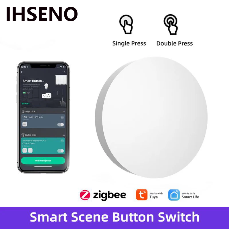IHSENO Tuya Zigbee Smart Scene Switch Wireless Smart Button Remote ...