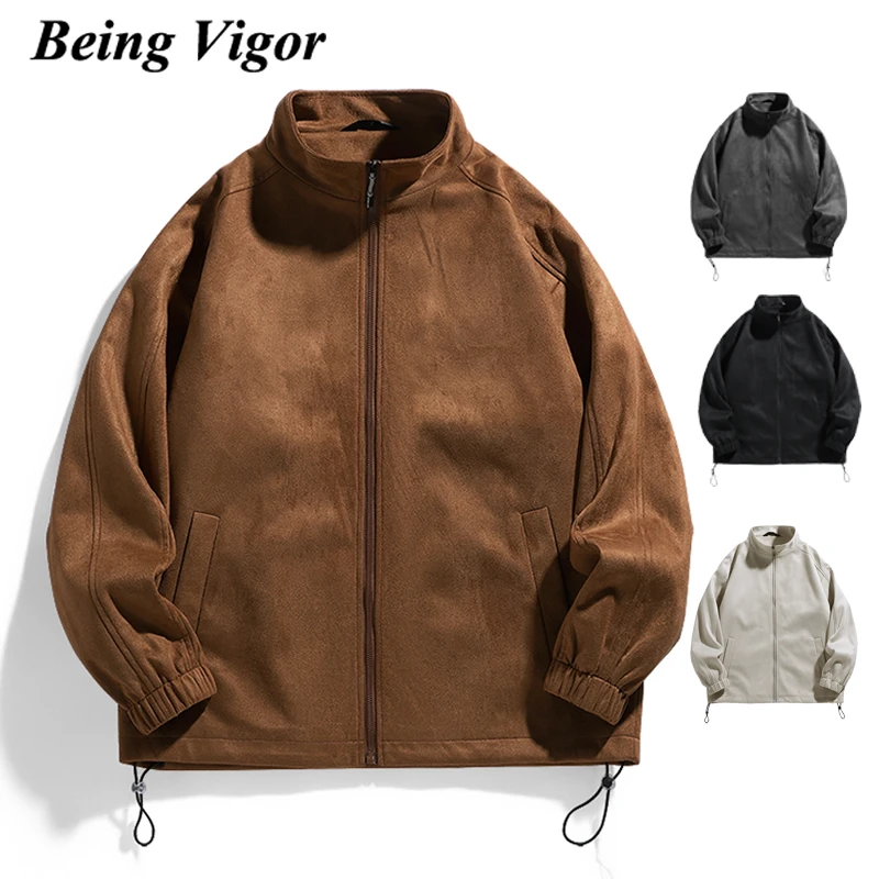 Being Vigor Mens Suede Zipper Jacket Spring Autumn Windbreaker Jackette ...