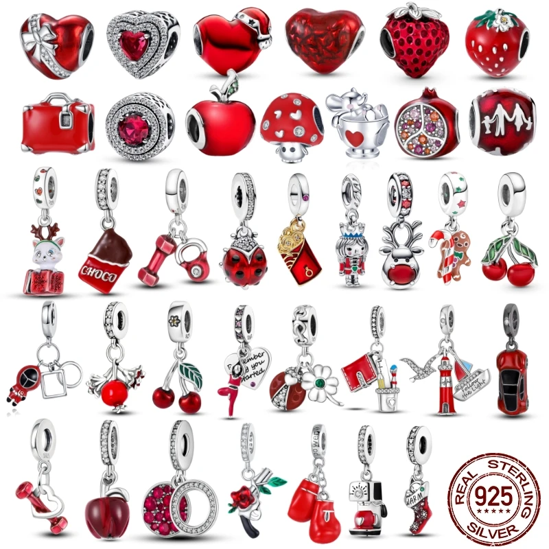 New-Red-Series-Charm-Beads-925-Silver-Car-Dumbbell-Cherry-Strawberry ...