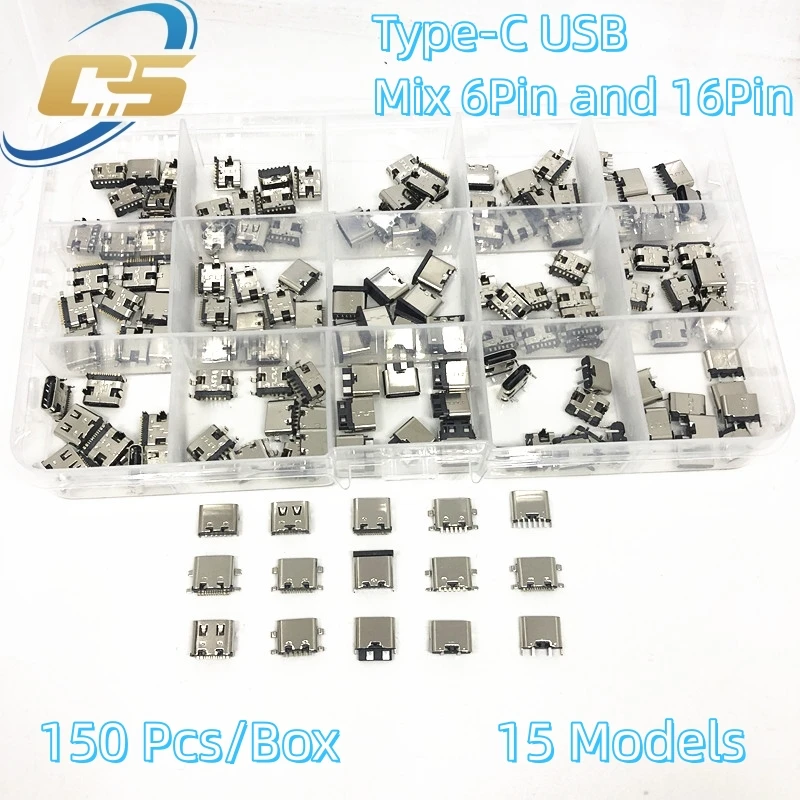150Pcs-Box-15Models-Type-C-USB-Charging-Dock-Connectors-Mix-6Pin-and ...