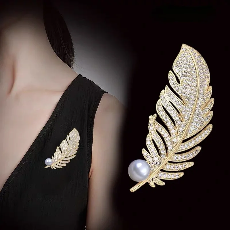 Elegant-Silver-Gold-Color-Crystal-Feather-Brooches-For-Women-Luxury ...