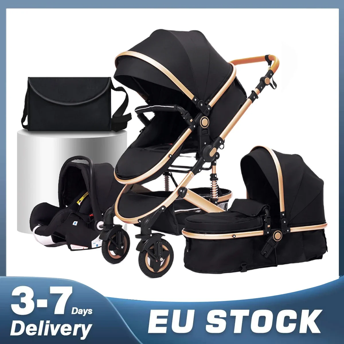 Baby-3-in-1-Portable-Trolley-Waterproof-PU-Leather-Stroller-High ...