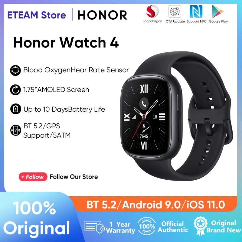 HONOR Watch 4 Smart Watch GPS Blood Oxygen Monitor 1.75” AMOLED Color ...