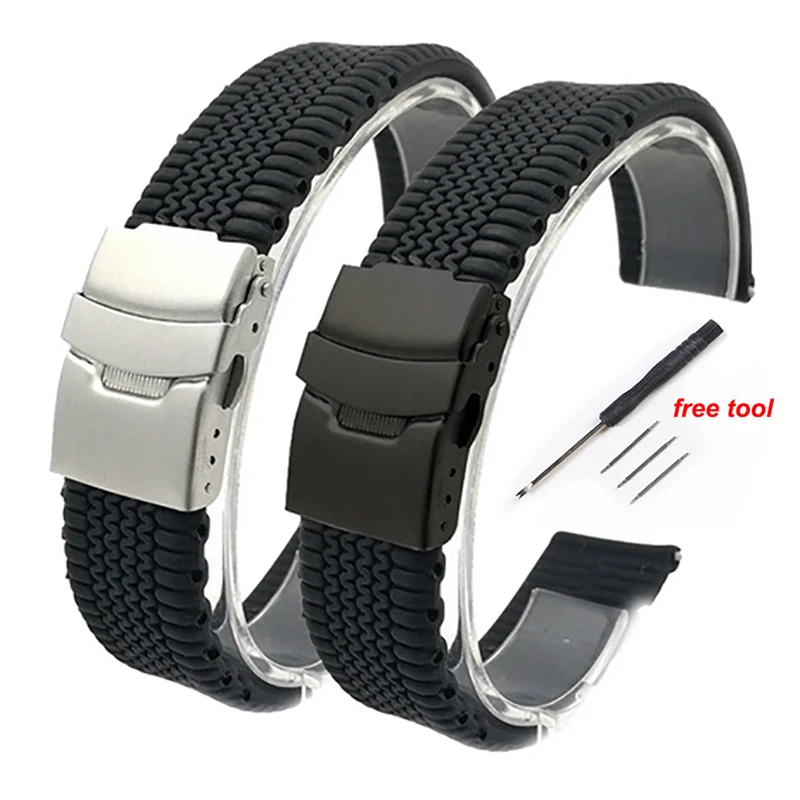 20mm-22mm-24mm-Silicone-Watch-Strap-Soft-Rubber-Watch-Band-Waterproof ...