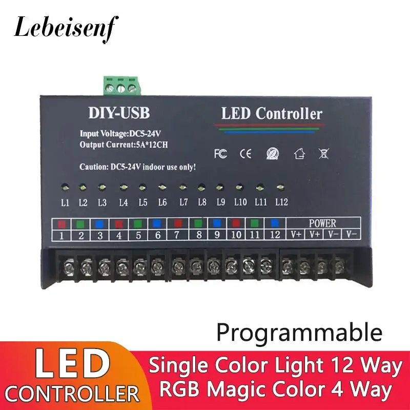 12-Way-Single-Color-PWM-Power-Dimmer-LED-Strip-Light-Programmable-USB ...