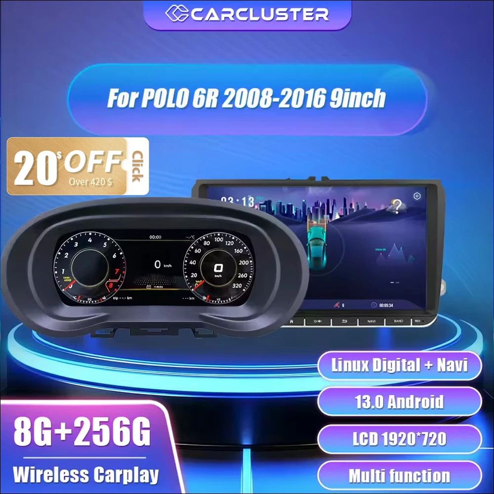 Carcluster 9 inch Lcd Digital Dashboard Cluster For VW Polo 6R 2008 ...