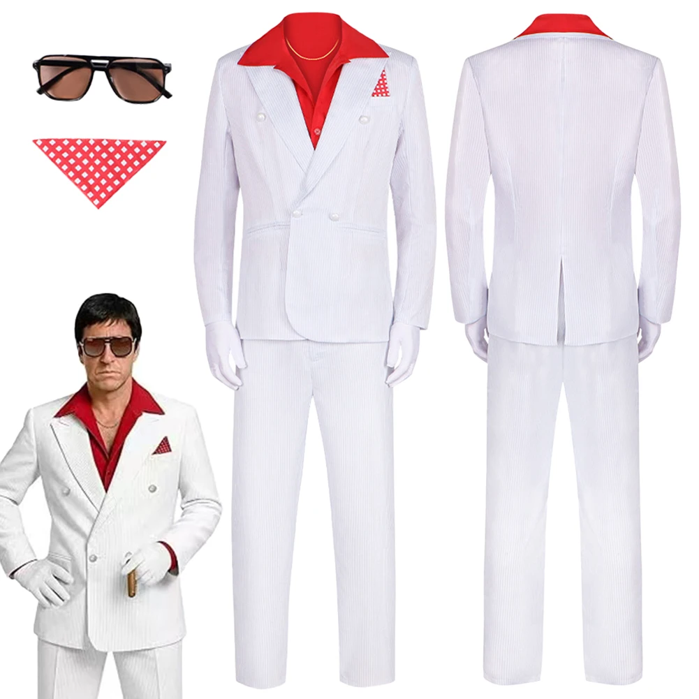 Scarface Al Pacino Cosplay Fantasy Clothing White Suit 1983 Movie ...