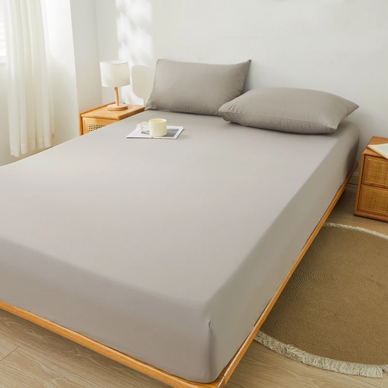 Solid-Color-Mattress-Cover-Double-Queen-Size-Brushed-Fitted-Sheet-For ...