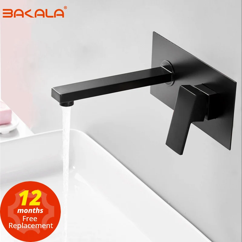 BAKALA-Luxury-Matte-Black-Bathroom-Faucet-Basin-Sink-Tap-Wall-Mounted ...