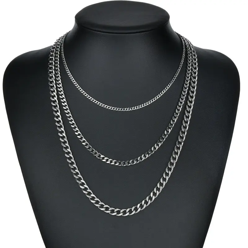 Ensemble de colliers en acier inoxydable pour hommes et femmes, bijoux ...