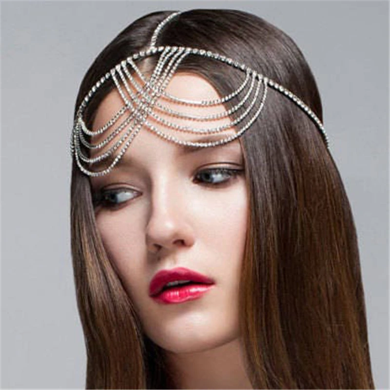Bohemia Multilayer Tassel Wedding Head Chain Rhinestone Forehead ...
