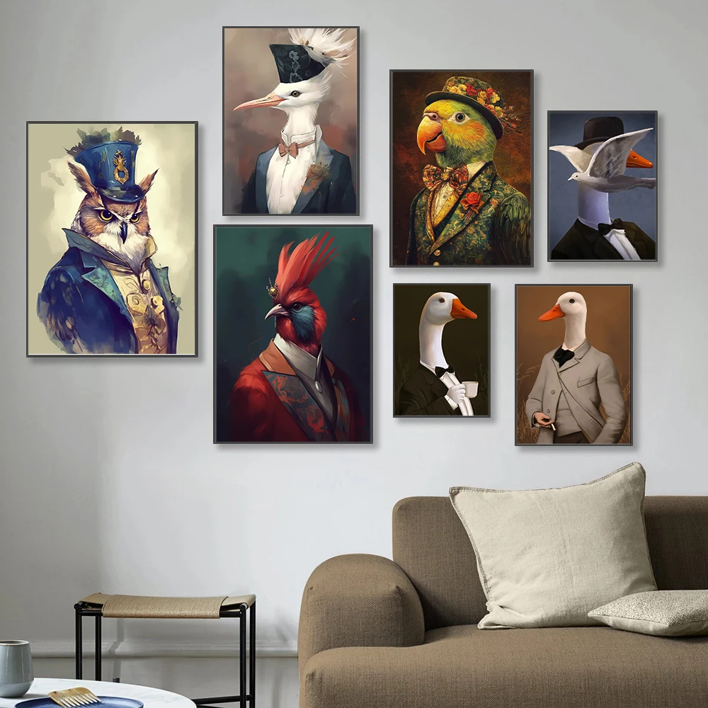 Modern funny goose owl parrot wearing a bow tie Posters and Prints ...