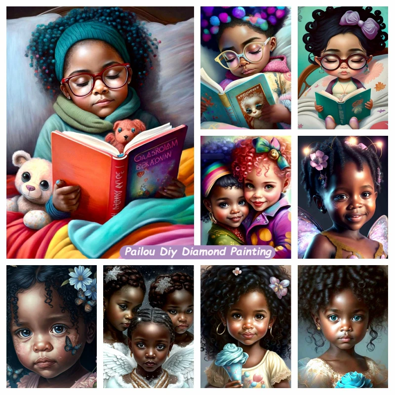 Cute-Africa-Girl-Reading-Books-Diamond-Art-Painting-Crystal-Cross ...