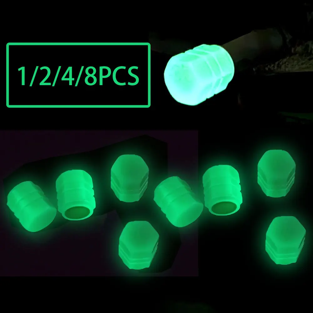 8PCS Bicycle Car Luminous Tire Valve Caps Fluorescent Night Glowing ...