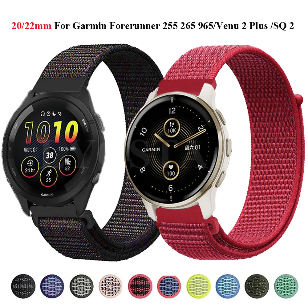 20/22mm Nylon Band For Garmin Forerunner 255 265 965 158 55/Venu 2 Plus ...