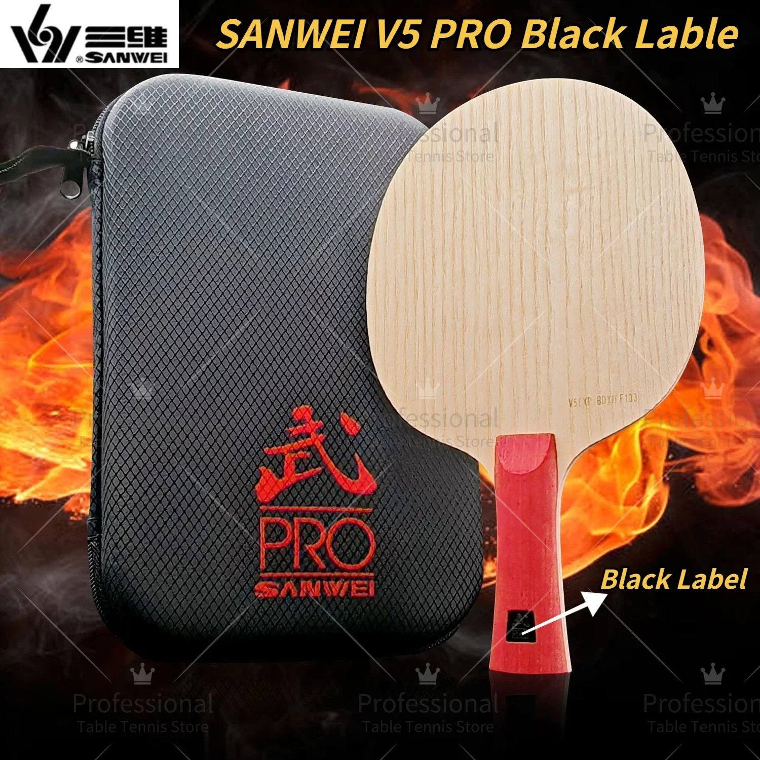 SANWEI V5 Pro Black Lable Table Tennis Blade 7-ply Pure Wood OFF+ Ping ...