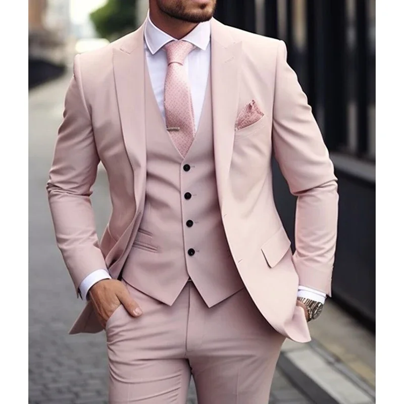 Abiti-da-uomo-di-lusso-rosa-Terno-abiti-formali-3-pezzi-giacca ...