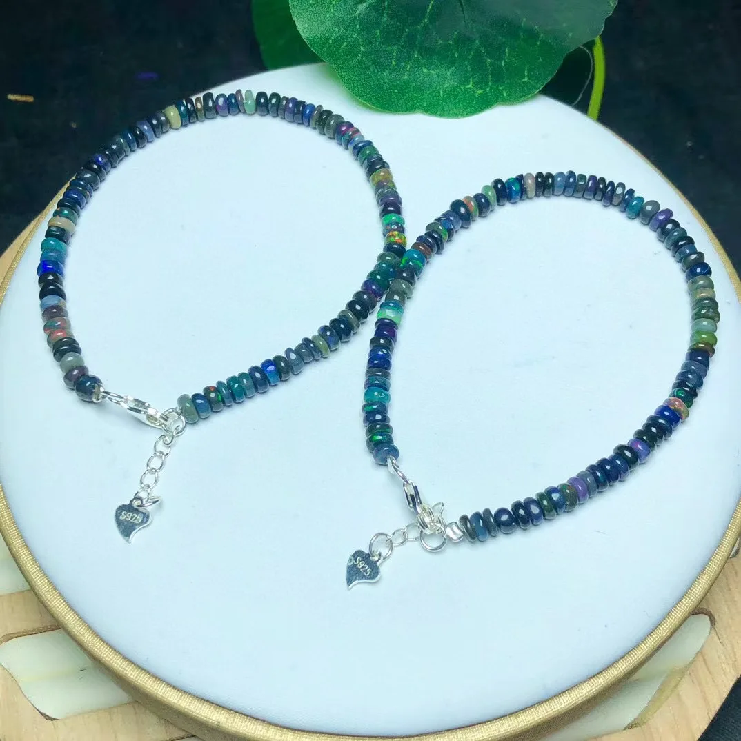 1-Pc-Fengbaowu-Natural-Black-Opal-Chain-Bracelet-Heishi-Beads-925 ...