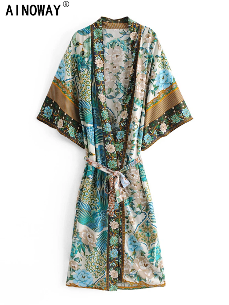 Boho-Peacock-Floral-Print-Batwing-Sleeve-Women-Beach-Bohemian-Kimono ...
