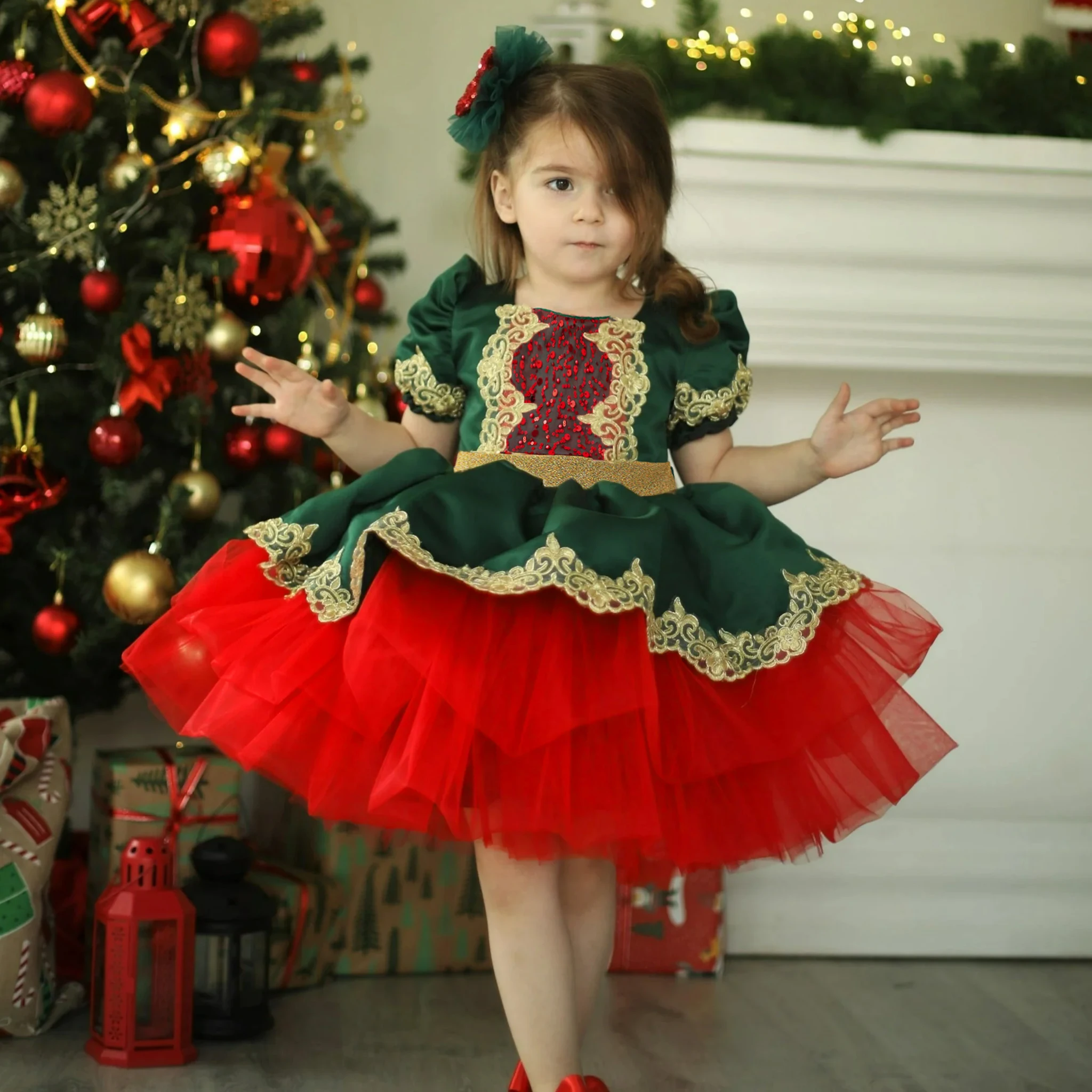 Elegnat Sequin Christmas Party Girls Dresses Tulle Wedding Birthday ...