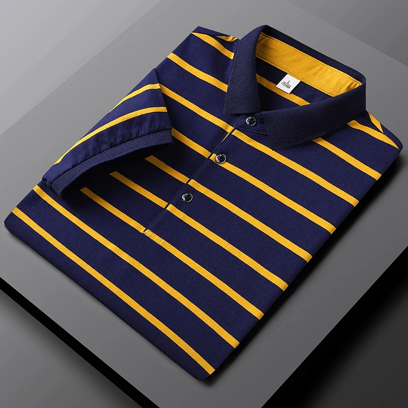 New Summer Men's Striped Simple Polo Shirt Short Sleeve Thin Lapel ...
