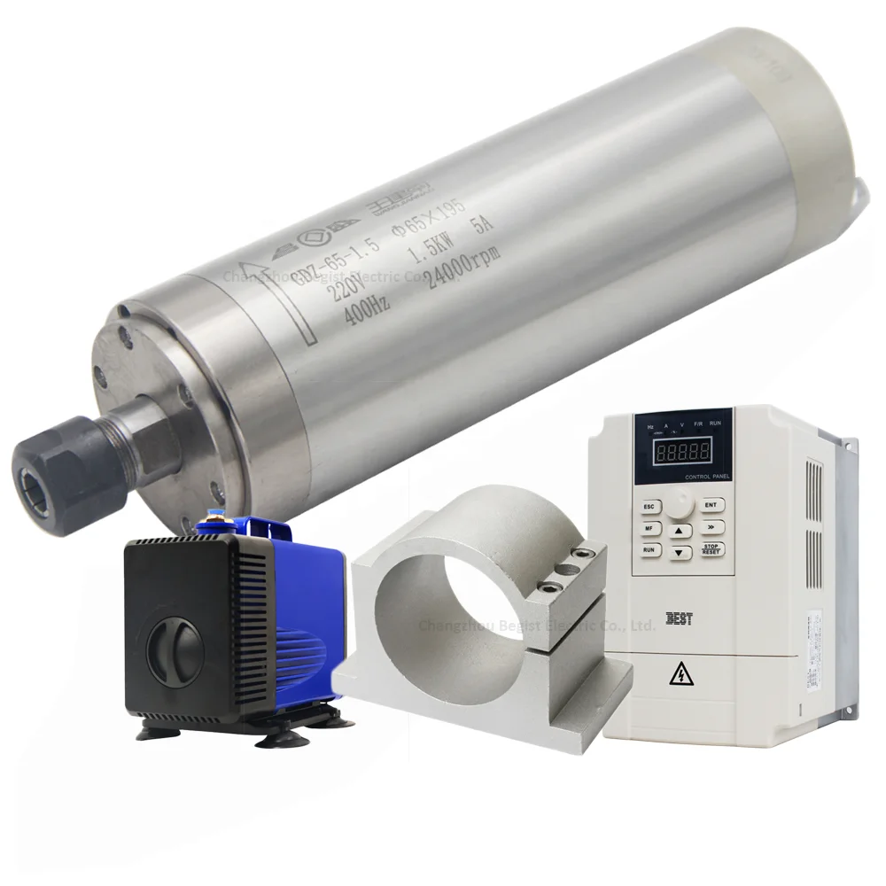 CNC-Spindle-Motor-1-5KW-Water-Cooled-Spindle-Kit-65MM-Clamp-220V-VFD ...