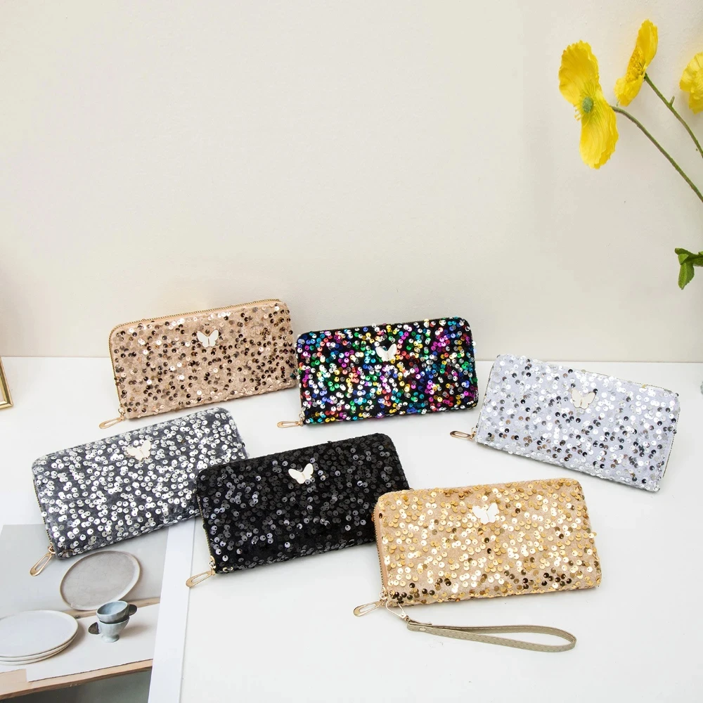 Women's Long Sequin Wallet Stylish Clutch High-end Ladies Handbag Card ...