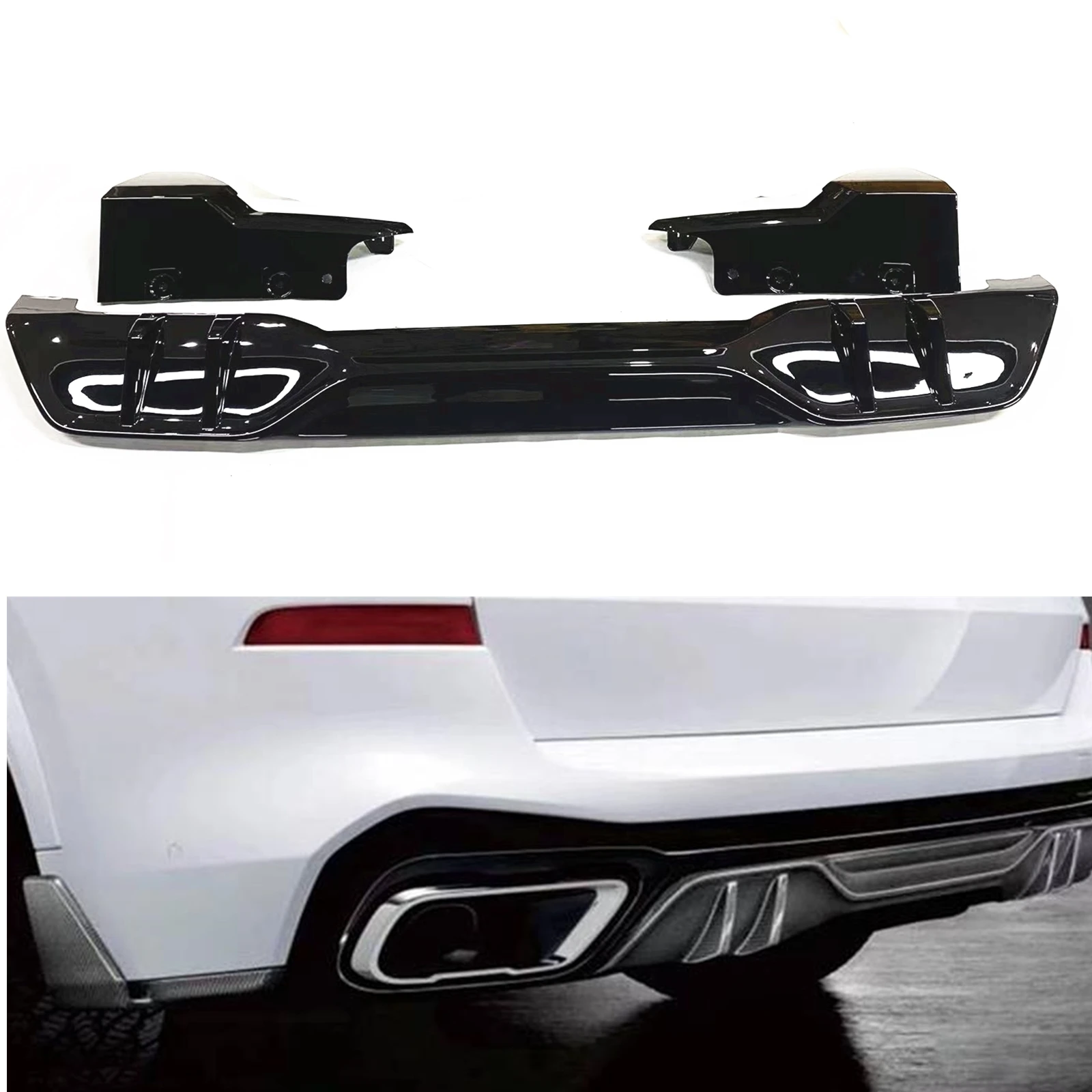 Rear-Bumper-Diffuser-Spoiler-Lip-Gloss-Black-Boot-Lower-Splitter-Side ...