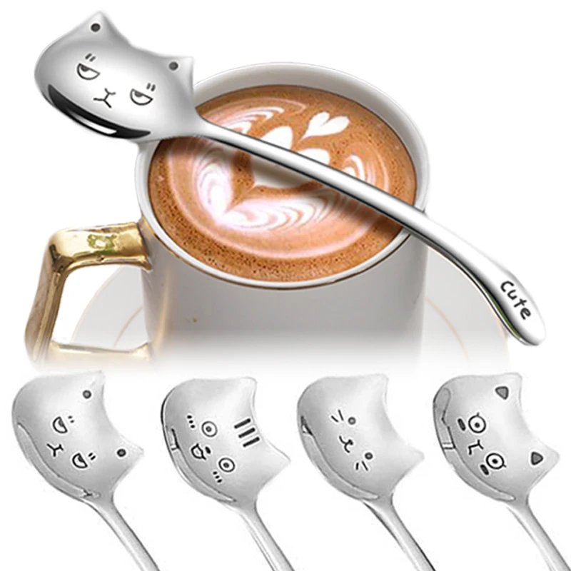 Cute-Cat-Tea-Spoon-for-Coffee-Dessert-Cake-Ice-cream-Long-Tail-Cats ...