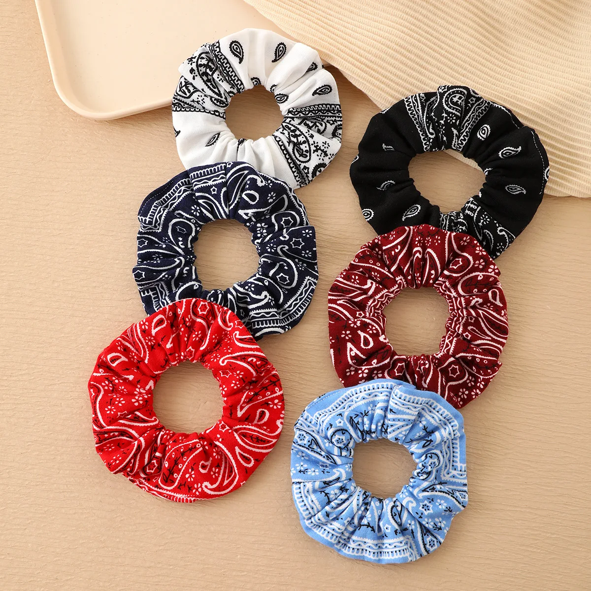 Women BOHO Style Scrunchies Printed Hair Tie Knitted Fabric Covered ...