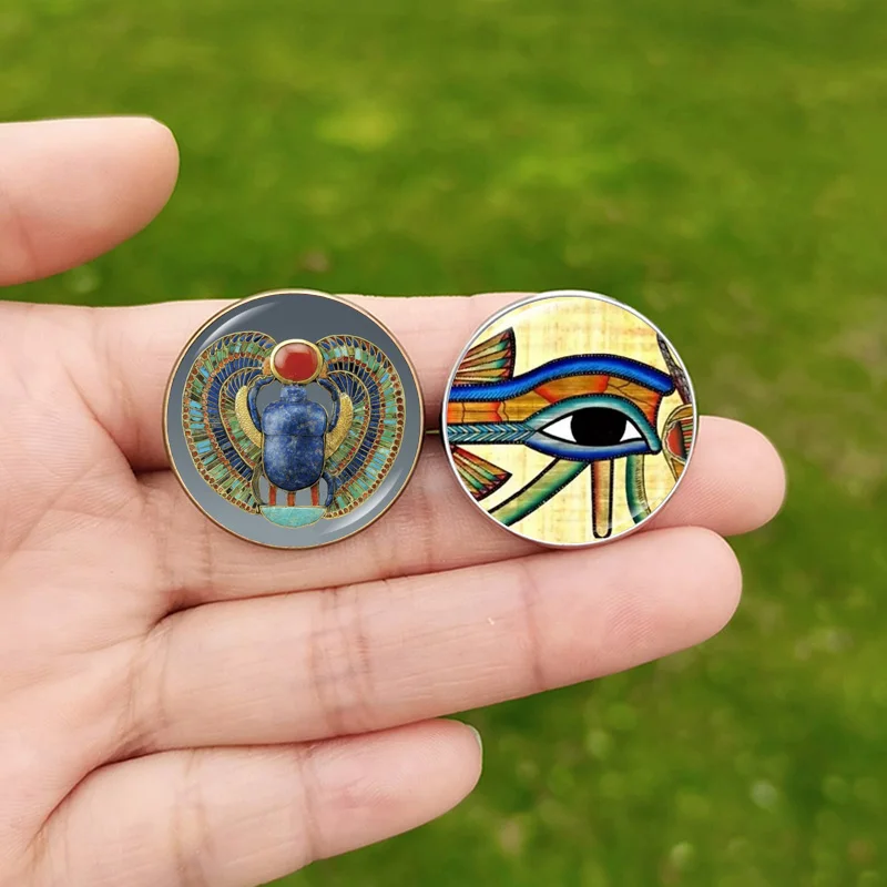 Vintage-Egyptian-Scarab-Lapel-Pins-Eye-Of-Horus-Glass-Photo-Handmade ...