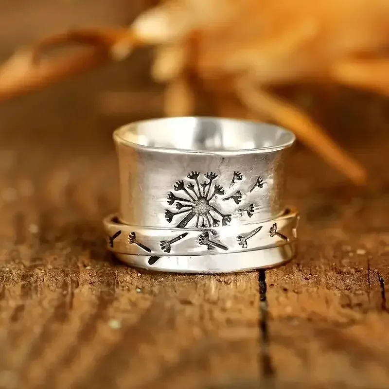 Retro-Punk-Style-Ring-Carved-Dandelion-Simple-Fashion-Plant-Bold-Ring ...