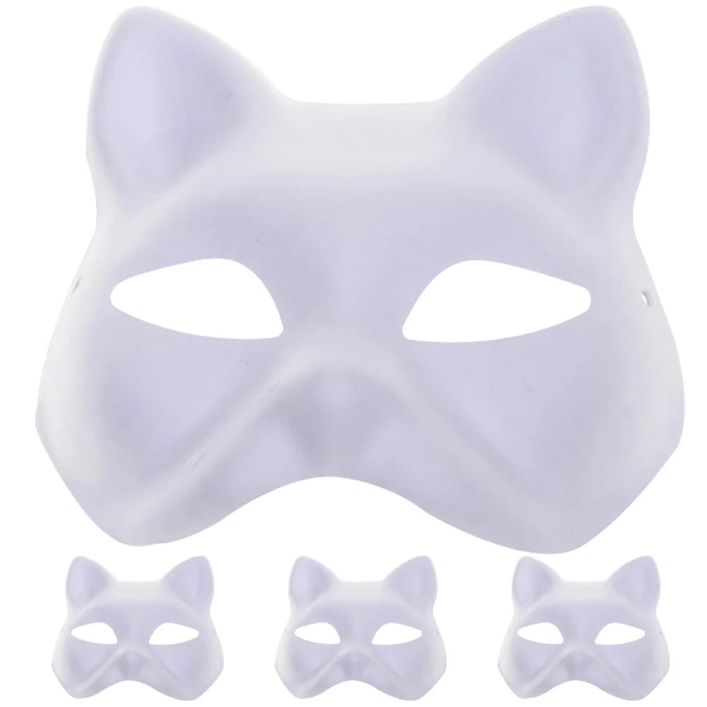 4pcs-Animal-Masks-Half-Cat-Mask-Blank-Hand-Painting-Mask-DIY-Party ...