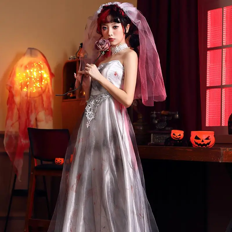 Adult Women Vampire Zombie Ghost Bride Dress Cosplay Costume Halloween ...