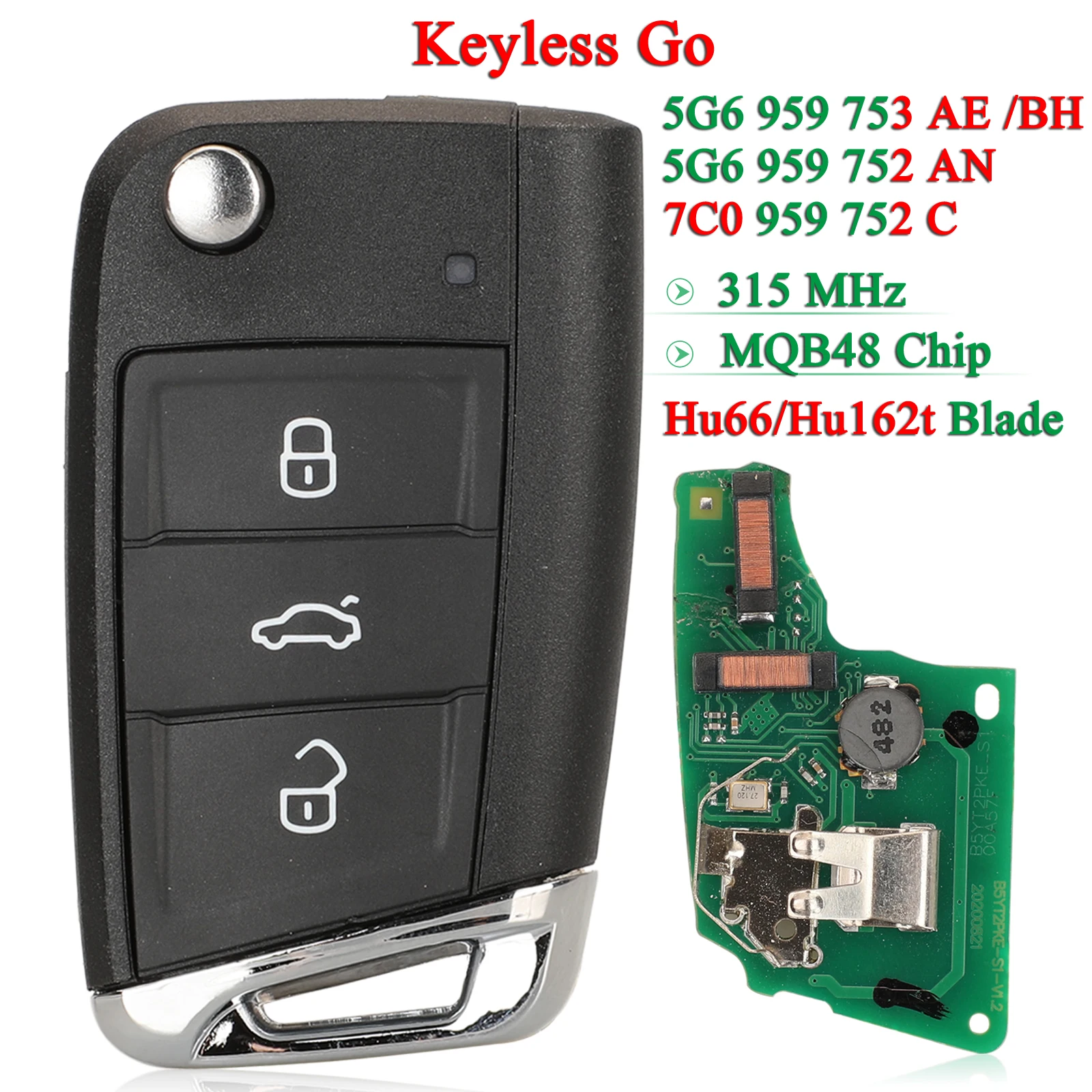 jingyuqin 315MHz Flip Remote Car Key MQB48 For VW Polo Crafter Tiguan ...