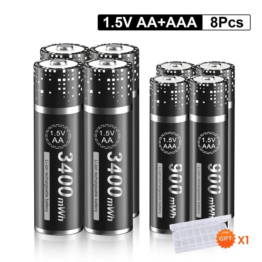 1.5V AA 3400mWh rechargeable li-ion battery 1.5V AAA 900mWh battery for ...