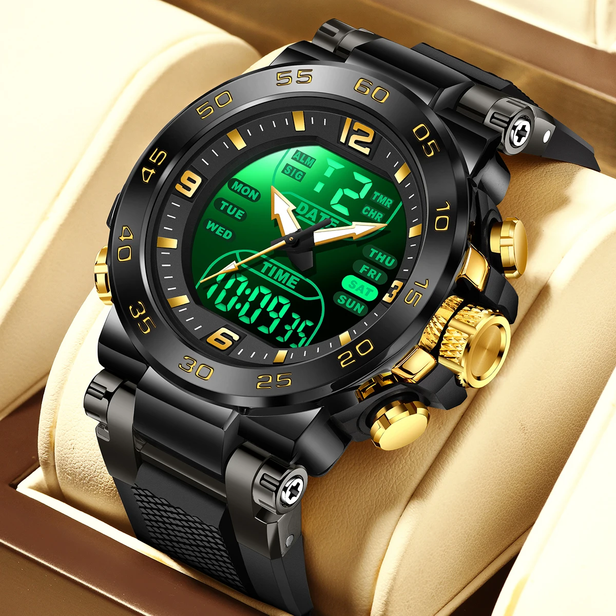 Foxbox Watch Sport LED Light Alarm Clock Dual Time Display Waterproof ...