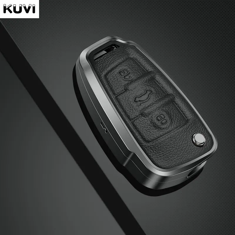 Aluminum Alloy Leather Car Key Case Cover For Audi A1 A3 A6 A6L Q2 Q3 ...