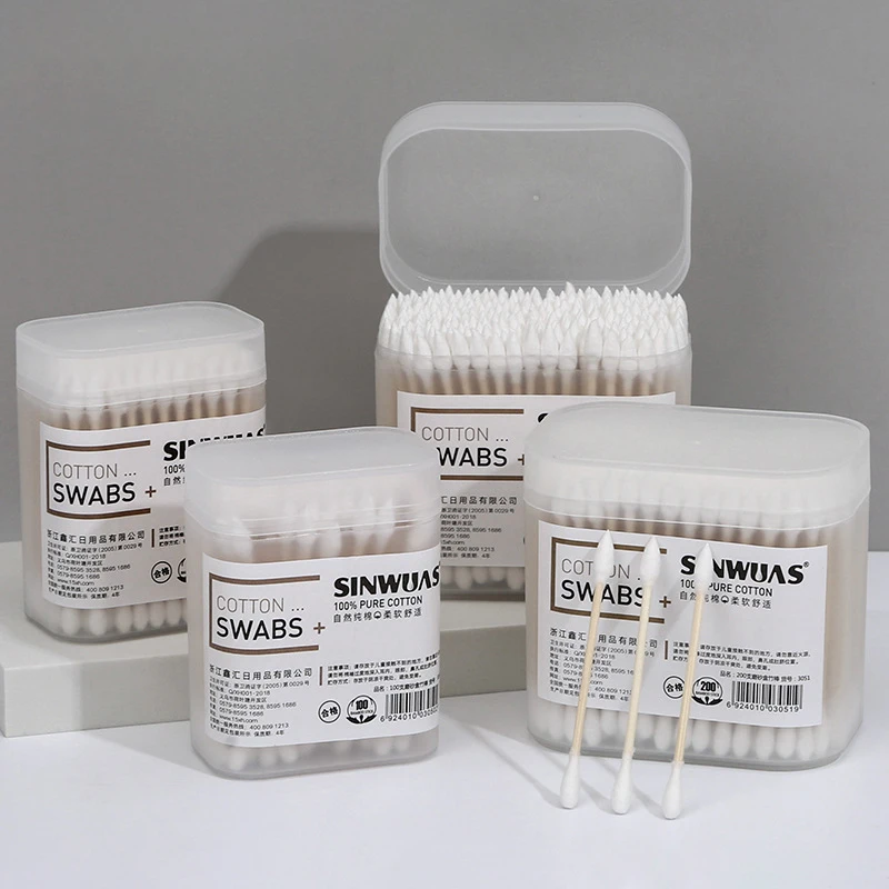 100/200Pcs Disposable Home Dual Heads Ear Cleaning Makeup Cotton Swabs ...