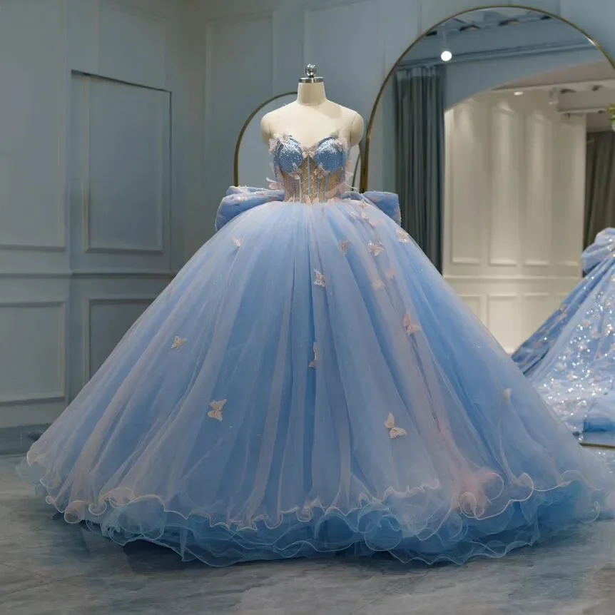Vestido-De-baile-azul-cielo-para-quincea-era-traje-De-mariposa-con-lazo ...