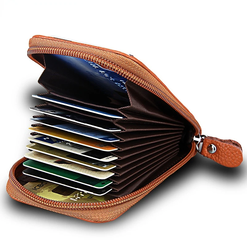 New Unisex Genuine Leather Card Holder Blocking Zip Pocket Purse Lady ...